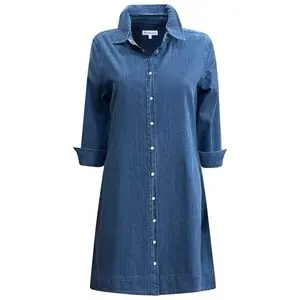 PERLAVERA Glenn Mid Wash Denim Three Quarter Sleeve Length Slim Fit Mini Dress - Blue