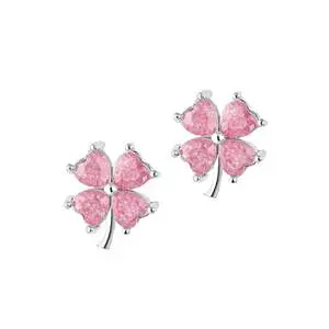 SPERO LONDON Four Leaves Clover Sterling Stud Earring Pink - Silver