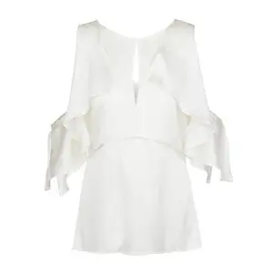 MODALLICA Venus Cold Shoulder Gots Certified Peace Silk Top - White