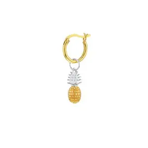 TRUE ROCKS 2 Tone Mini Pineapple Charm Sterling Silver & 18kt -plate On Hoop - Gold
