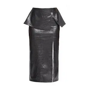 MIRIMALIST Croco Leather Midi Skirt - Black
