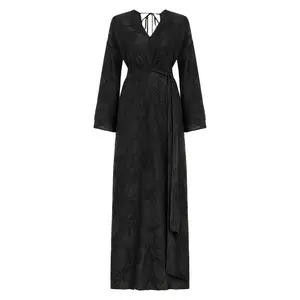 LILAMIE Larissa Loose Fit V Neckline Long Summer Dress - Black