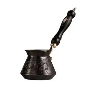 ANATOLIACRAFT Handmade Solid Dark Copper Turkish Coffee Pot Wooden Handle - Black