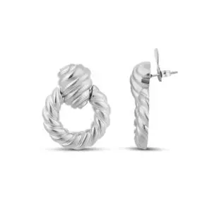 SHYMI Textured Round Drop Earrings - Silver
