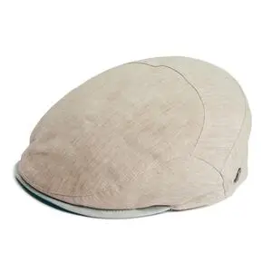 DASMARCA HATS Neutrals Dasmarca Logan Beige Linen Fitted Summer Cap With Leather Peak Beige/black