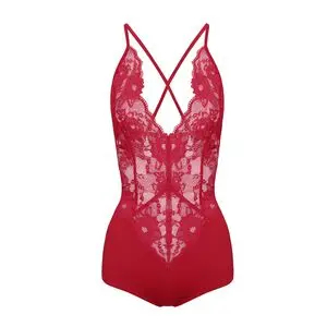 OH!ZUZA NIGHT&DAY Ruby Bodysuit Soft Viscose & Delicate Lace - Red
