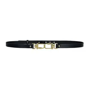 HAUTE CUIR Carabiners Skinny Leather Belt - Black