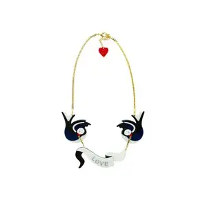 GISSA BICALHO Handmade Acrylic Necklacce Swallows And Ribbon - Black
