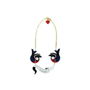 GISSA BICALHO Handmade Acrylic Necklacce Swallows And Ribbon - Blue