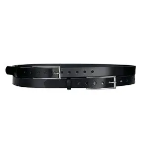 HAUTE CUIR Double Buckle Leather Belt - Black