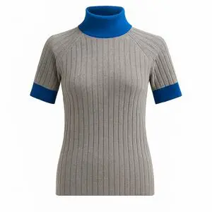 BEIRA Astrid Merino & Cashmere Ribbed Polo Neck Top - Grey/blue