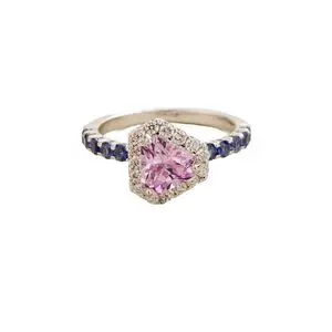 JUVETTI  Orange / Silver / Blue Diana Ring In Pink Sapphire, Diamond & Blue Sapphire - Orange/silver/blue