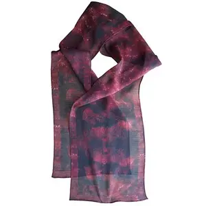 BABS BOUTIQUE NYC Black / Red Silk Georgette Red Coral Print Scarf - Black/red