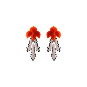 GISSA BICALHO Handmade Acrylic Earring Orchids And Leaves - Orange