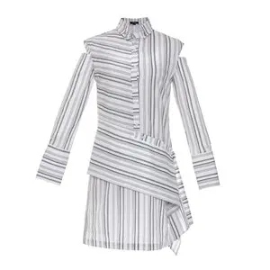 SMART AND JOY S&j Studios Asymmetrical Striped Shirt Dress With Removable Sleeves - Green