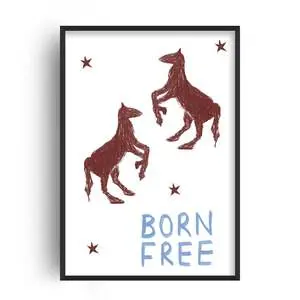 FANCLUB Blue / Brown Born Free Hand Painted Horse Western Playful Art Print - Blue/brown