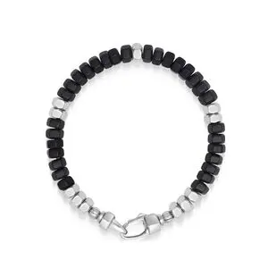 NIALAYA JEWELRY Black / Silver Hexagon Beaded Bracelet With Black Onyx And Silver - Black/silver