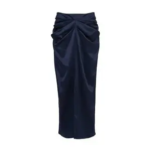 THE SUMMER EDIT Arielle Silk Skirt Navy - Blue