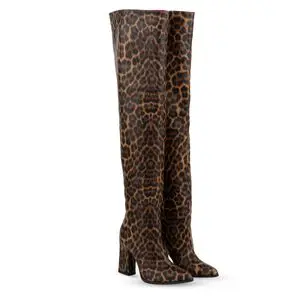 ROSAMUND MUIR LONDON Neutrals Roma Leopard Print Over Knee Boots - Brown