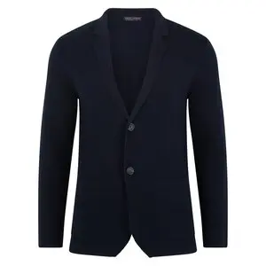 PAUL JAMES KNITWEAR Cotton Deconstructed Knitted Gabriel Blazer Navy - Blue