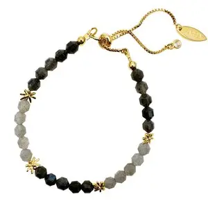 FARRA Natural Labradorite Color Blocking Adjustable Bracelet - Grey