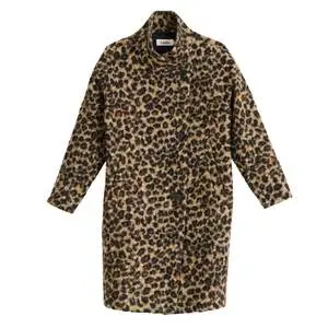 LOUCHE Donalda Animal Funnel Neck Coat Taupe - Brown