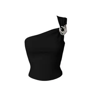 LONDON ATELIER BYPRODUCT One Shoulder Top With Brooch - Black