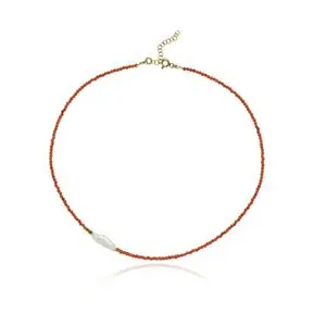 LINYA JEWELLERY Kely Coral Pearl Necklace - Red