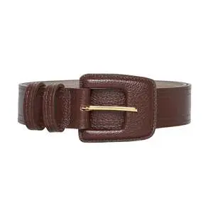 BELTBE Leather Rectangle Buckle Belt - Brown