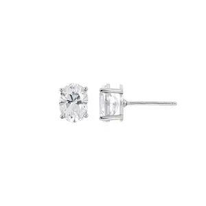DIAMONBLISS Embellished Swarovski Stone Platinum Plated Sterling Silver Solitaire Oval Cut Stud Earrings Once Carat - White
