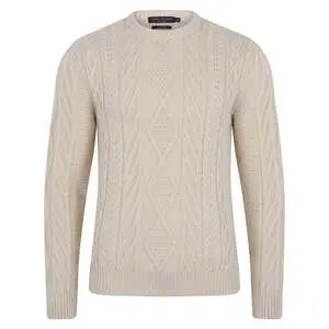 PAUL JAMES KNITWEAR Neutrals Chunky Merino Wool Cameron Cable Jumper Ecru - Beige