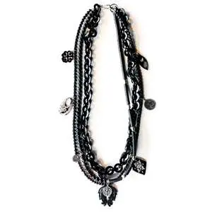 GEM KINGDOM Black / Silver Layered Statet Necklace - Black/silver