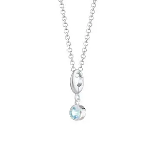 LILY CHARMED Silver / Blue Sterling Silver March Birthstone Charm Necklace Aquamarine - Silver/blue