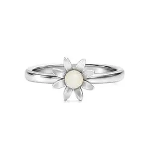 UNALOE Adjustable Daisy Ring With Natural Pearl In Sterling Handmade Italian Jewelry - Silver