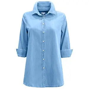 PERLAVERA Ginger Light Washing Denim Three Quarter Sleeve Length Missy Fit Shirt - Blue