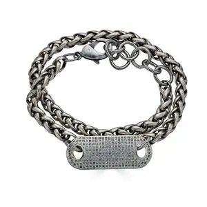 LONI PAUL JEWELRY Matte Double Wrap Bracelet With Pave Connector - Silver