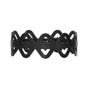 HAUTE CUIR Diamond Cutout Wide Leather Belt - Black