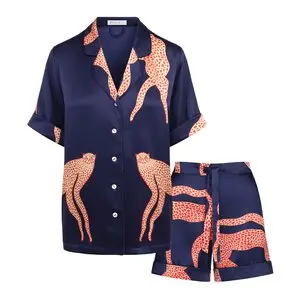 POLA Blue / Red Blue Mulberry Silk Short Pyjama Set - Blue/red