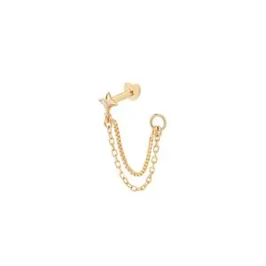 VANCHI 14k Solid Yellow Lab-grown Diamond Double Chain Flat Back Stud - Gold