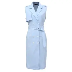 SMART AND JOY Sleeveless Double-breasted Trench Dress With Tailored Collar - Blue