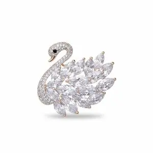 ANGEL BAROCCO Luxury Diamond Swan Brooch - Silver