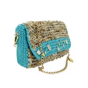 HILO DE MAR Atlantico Hand Knitted Bag With Medals Tan - Blue