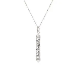 SEVEN SAINTS Silver / Black Om Mani Padme Hum White Topaz Prayer Necklace, White Rhodium - Silver/black