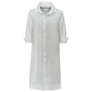 PERLAVERA Grace Washing Denim Three Quarter Sleeve Length Missy Fit Midi Dress - White