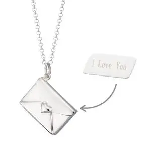 LILY CHARMED Sterling Envelope Charm Necklace With Engraved Insert I Love You - Silver