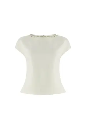 EXQUISE Neutrals Scout Blouse Dropped Shoulder Boat Neck Knit Blouse Ecru - Beige