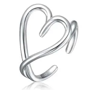 GENEVIVE White Gold Plated Heart Design Adjustable Ring - Silver
