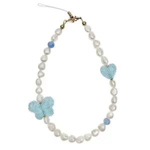 FARRA Freshwater Pearls With Candy Style Butterfly Lovely Phone Strap - Blue