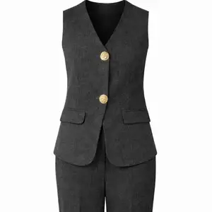 NUVV COLLECTION Sleeveless Wool Vest Set - Grey