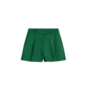 VICTORIA PAULSEN Christina High Rise Pleated Wide Leg Shorts - Green